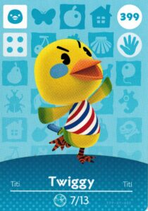 nintendo animal crossing happy home designer amiibo card twiggy 399/400 usa version