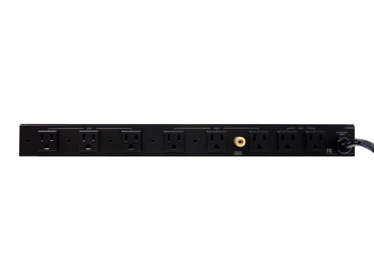 Monoprice 15 Amp Power Conditioner and Sequencer - 8 Outlets, 3 Zones, 1U Rack Mount, Black - Stage Right