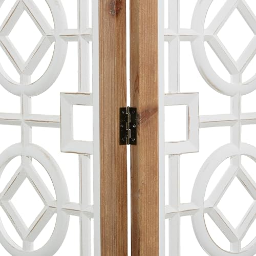 Deco 79 Wood Geometric Partition Room Divider Screen Hinged Foldable Partition 3 Panel Privacy Screen with Intricately Carved Designs, Room Partition 54" x 1" x 72", White