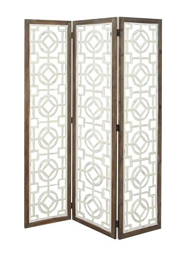 Deco 79 Wood Geometric Partition Room Divider Screen Hinged Foldable Partition 3 Panel Privacy Screen with Intricately Carved Designs, Room Partition 54" x 1" x 72", White