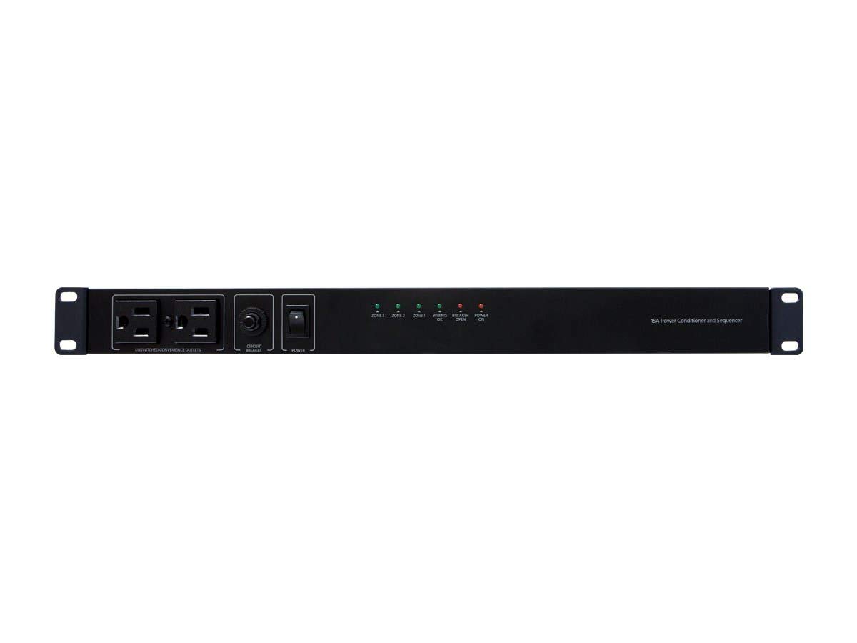 Monoprice 15 Amp Power Conditioner and Sequencer - 8 Outlets, 3 Zones, 1U Rack Mount, Black - Stage Right