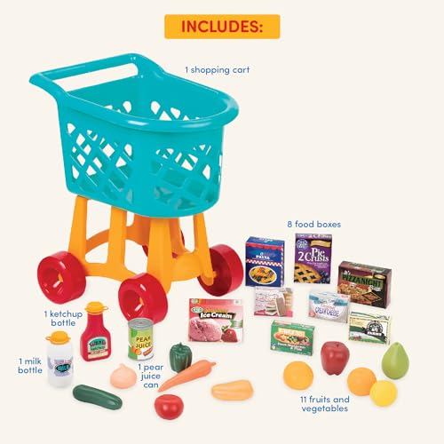 Battat- Deluxe Grocery Playset – Toy Food For Toddlers – Shopping Cart Toy- 20+ Pretend Food Items- Grocery Cart- 3 Years +