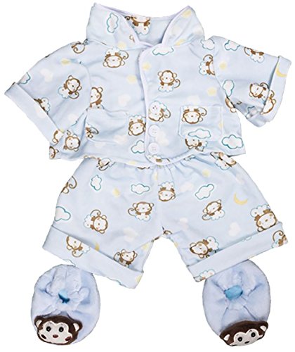 Blue Monkey Pajamas w/Slippers Teddy Bear Clothes Fits Most 8"-10" Build-A-Bear Buddies & Make Your Own Stuffed Animals