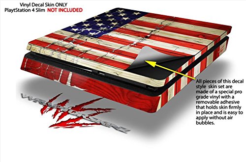 Vinyl Decal Skin Wrap compatible with Sony PlayStation 4 Slim Console Painted Faded and Cracked USA American Flag (PS4 NOT INCLUDED)