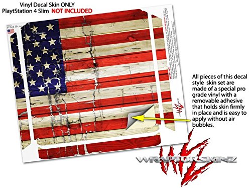 Vinyl Decal Skin Wrap compatible with Sony PlayStation 4 Slim Console Painted Faded and Cracked USA American Flag (PS4 NOT INCLUDED)