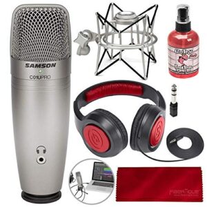 samson c01u pro usb studio condenser microphone w/spider shock mount, microphone sanitizer, samson stereo headphones and fibertique cleaning cloth