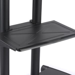 Displays2go Commercial Flat Screen TV Holder, Locking Wheels, Media Shelf, Aluminum Construction – Black (EM6580BK)