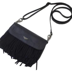 JENTOU Women's Kristin Full-Grain Leather Fringe Crossbody Purse JEN89287-BLACK