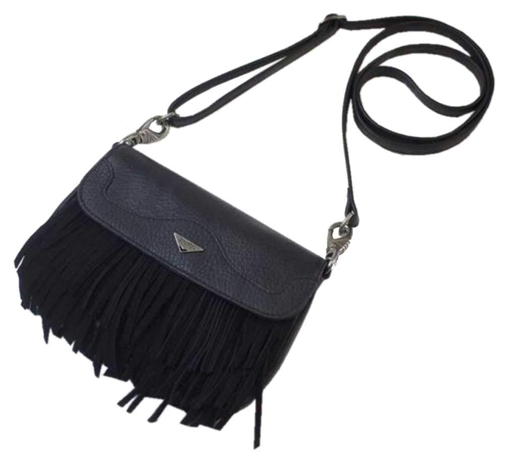 JENTOU Women's Kristin Full-Grain Leather Fringe Crossbody Purse JEN89287-BLACK