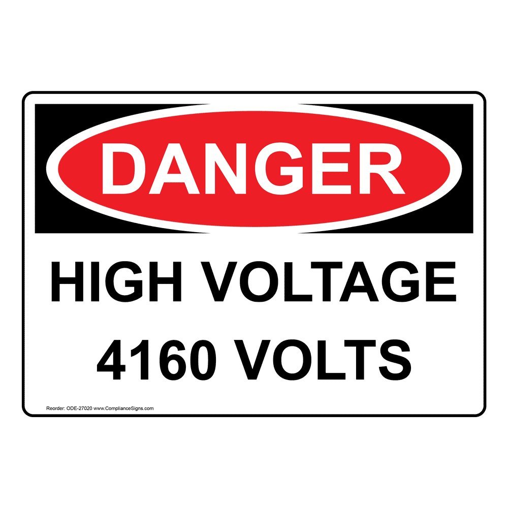 ComplianceSigns.com Danger High Voltage 4160 Volts OSHA Safety Label Decal, 5x3.5 in. Vinyl 4-Pack for Electrical