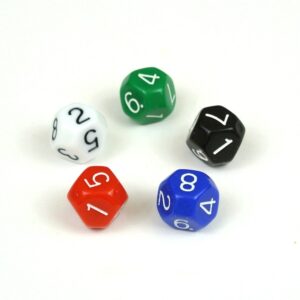 set of unique 8-sided d8 dice in five colors