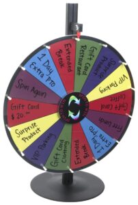 displays2go spinning prize wheel for countertop, plastic, acrylic, pvc, iron – black (pwtabtop24)