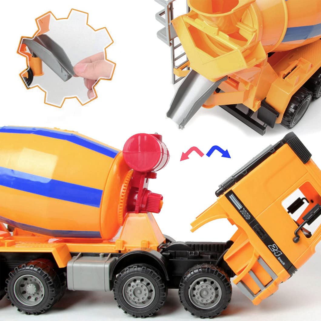 Liberty Imports 14" Oversized Cement Mixer Truck Toy - 1:22 Scale Friction Powered Construction Vehicle for Kids, Realistic Rotating Drum, Durable Big Truck for Pretend Play, Sandbox, and Outdoor Fun