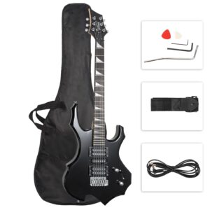 glarry cool burning fire style electric guitar christmas gift for beginner guitar lover with accessories pack (black)