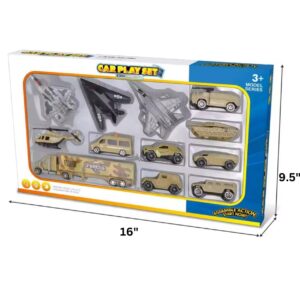 12 PCS Military Plastic Army Men Vehicles Toy Playset - Includes Stealth Bomber, Tanks, Helicopter, Fighter Jets and More for Kids, Boys