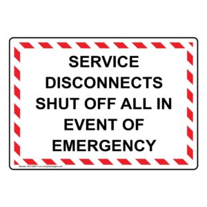 compliancesigns.com service disconnects shut off all in event of emergency label decal, 5x3.5 in. 4-pack vinyl for electrical emergency response