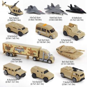 12 PCS Military Plastic Army Men Vehicles Toy Playset - Includes Stealth Bomber, Tanks, Helicopter, Fighter Jets and More for Kids, Boys