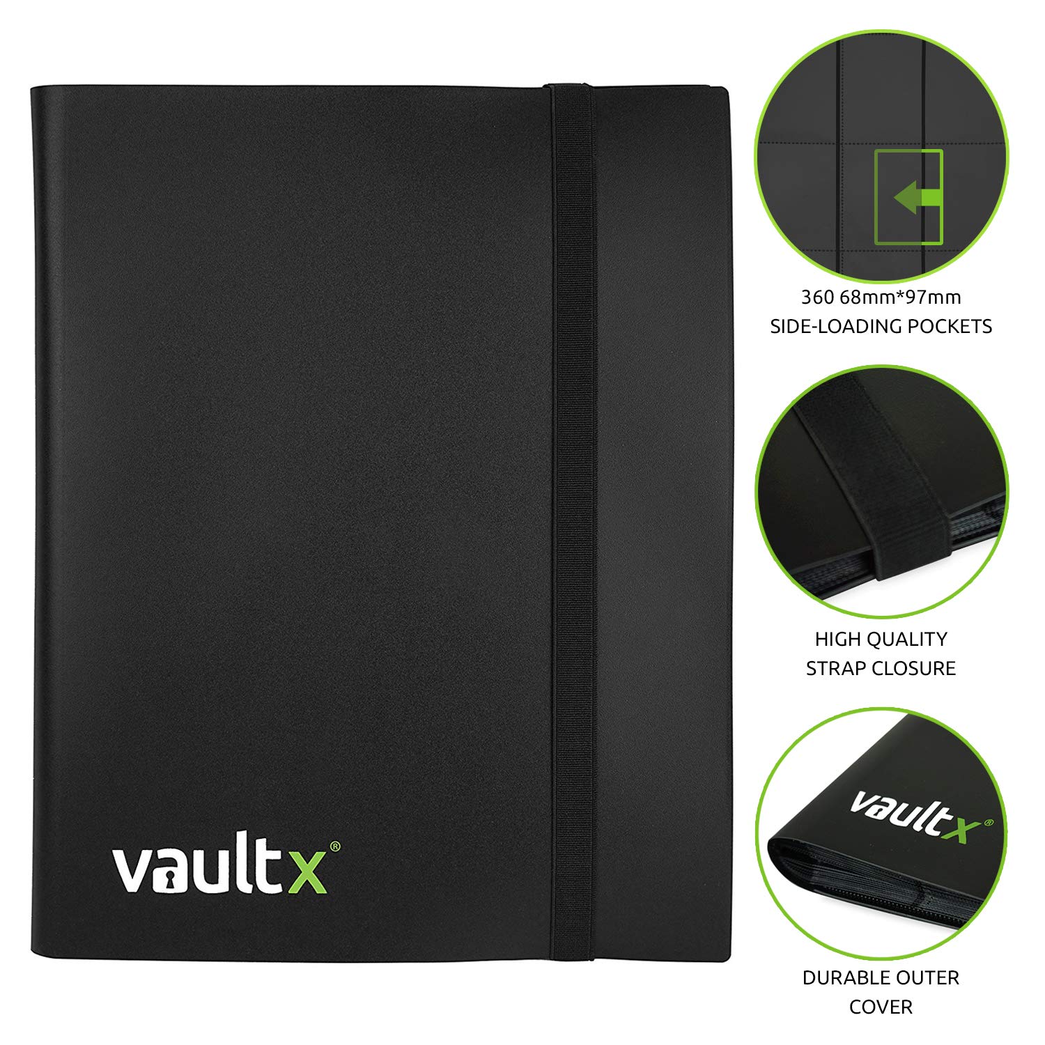 Vault X Binder - 9 Pocket Trading Card Album Folder - 360 Side Loading Pocket Binder for TCG (Black)