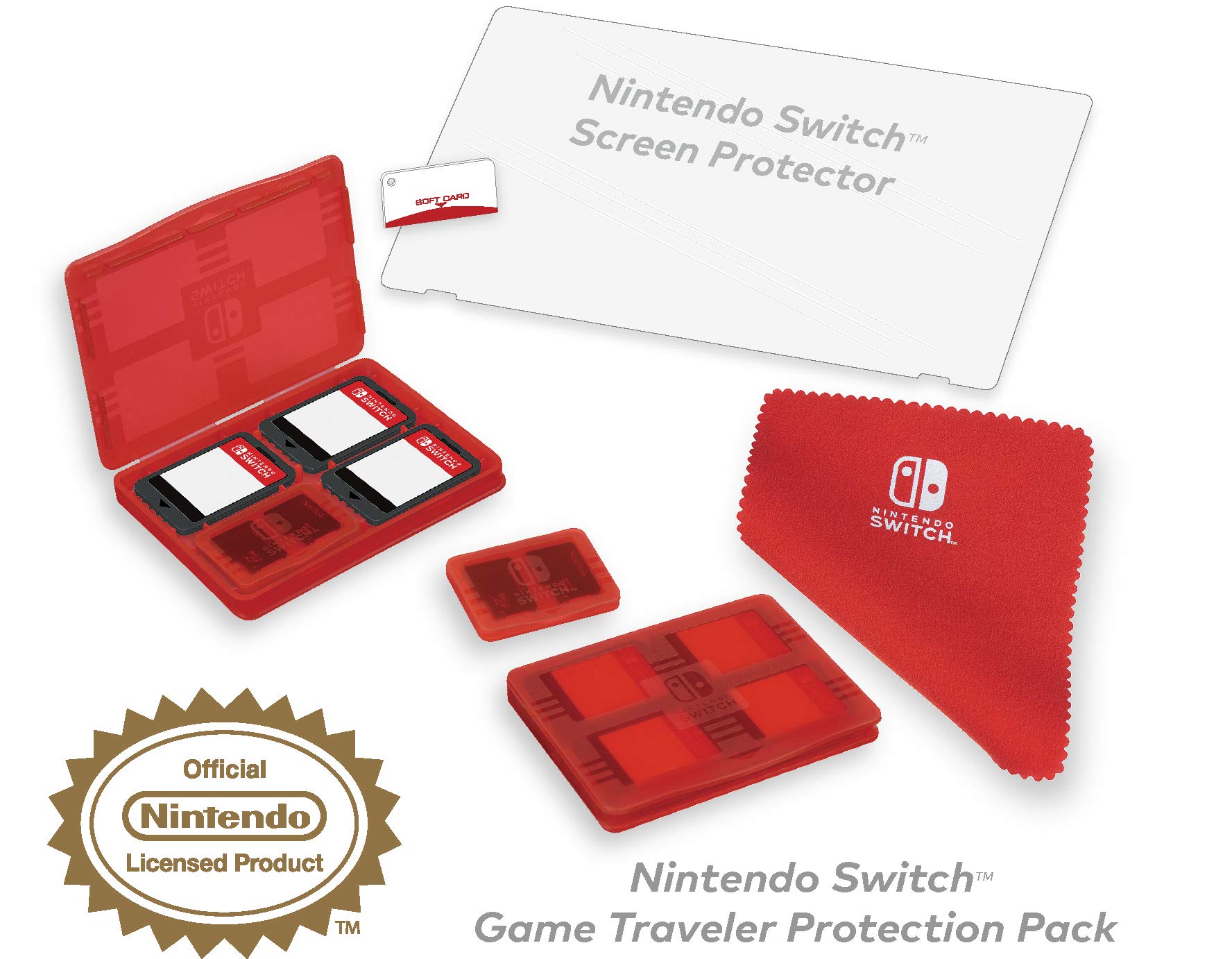 Nintendo Switch Protection Pack – Screen Protector, Cleaning Cloth, Game Card Cases, Micro SD Cases