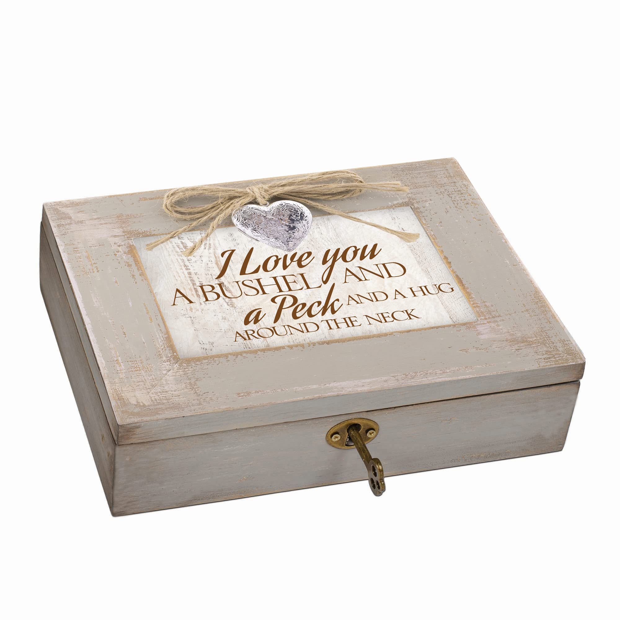 Cottage Garden Love You Bushel Peck Hug Ivory Distressed Jewelry Music Box Plays Edelweiss