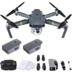 dji mavic pro 4k quadcopter with remote controller, 2 batteries, with 1-year warranty - gray