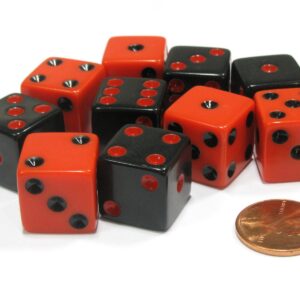 Set of 10 Six Sided Square Opaque 16mm D6 Dice - Inverse Black and Red by Koplow Games