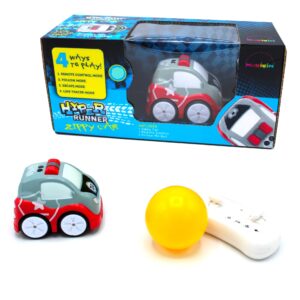 mukikim zippy car - rc mini car toy with 4 ways to play: escape/follow/line tracer/remote control modes. smart steam vehicle toy for ages 5 6 7 8 boys & girls. music feature & usb car charging