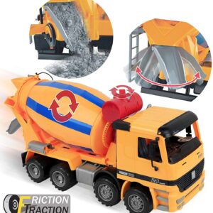 Liberty Imports 14" Oversized Cement Mixer Truck Toy - 1:22 Scale Friction Powered Construction Vehicle for Kids, Realistic Rotating Drum, Durable Big Truck for Pretend Play, Sandbox, and Outdoor Fun