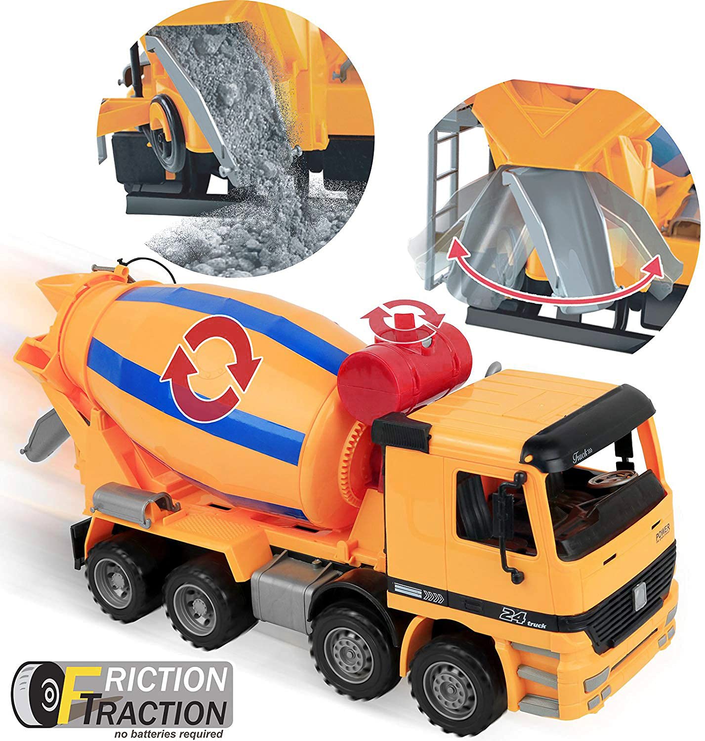 Liberty Imports 14" Oversized Cement Mixer Truck Toy - 1:22 Scale Friction Powered Construction Vehicle for Kids, Realistic Rotating Drum, Durable Big Truck for Pretend Play, Sandbox, and Outdoor Fun