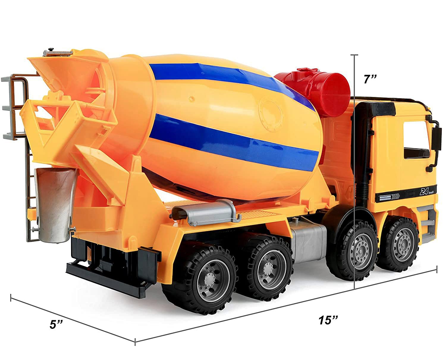 Liberty Imports 14" Oversized Cement Mixer Truck Toy - 1:22 Scale Friction Powered Construction Vehicle for Kids, Realistic Rotating Drum, Durable Big Truck for Pretend Play, Sandbox, and Outdoor Fun