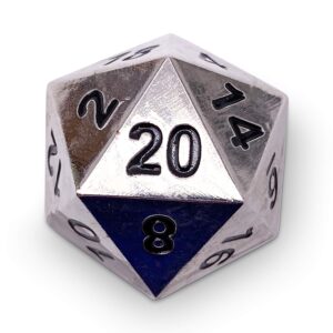 chainmail silver - the boulder d20 metal rpg dice by norse foundry|45mm polyhedral for roleplaying games