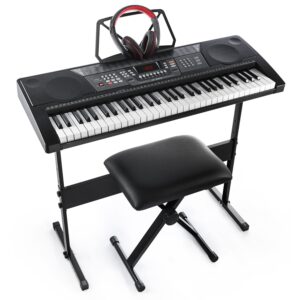 joy 61-key standard music keyboard kit including usb music player function, bundle with headphone, stand, stool, power supply (jk-66m kit)