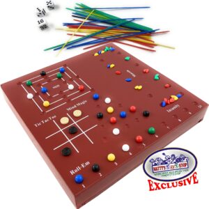 Matty's Toy Stop Exclusive Deluxe 10-in-1 Chess, Checkers, Tic Tac Toe, Backgammon, Mill, Roll Em, Insanity, Chinese Checkers, Mancala & Pick-Up Sticks Wooden Cabinet Game Set