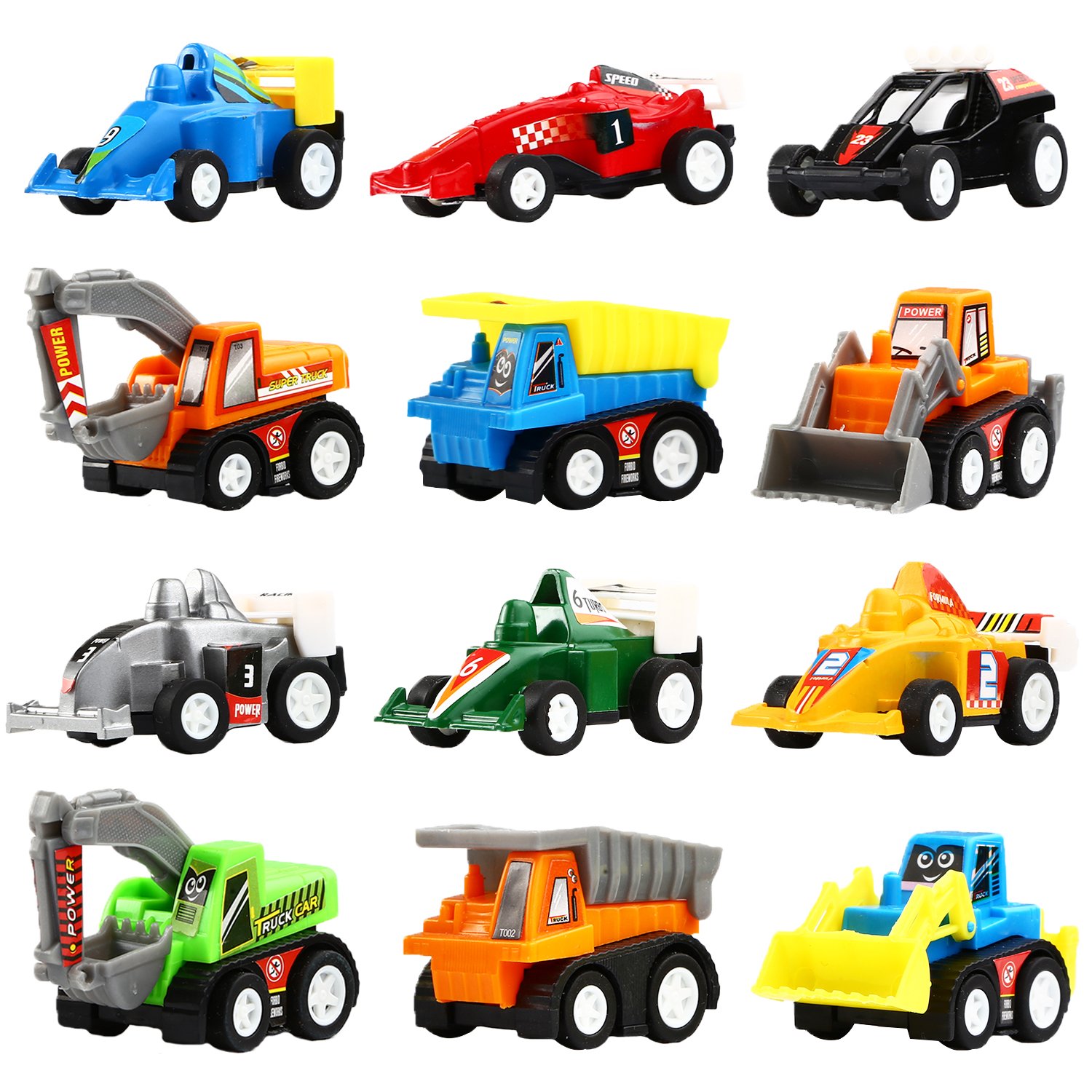 Yeonha Toys Pull Back Vehicles, 12 Pack Mini Assorted Construction Vehicles and Race Car Toy, Vehicles Truck Mini Car Toy for Kids Toddlers Boys Child, Pull Back and Go Car Toy Play Set