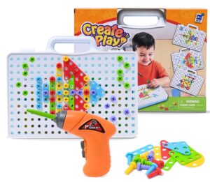 drill & play building toy set creative educational with real toy drill - stem construction game mosaic design building toys tool kit for kids and toddlers