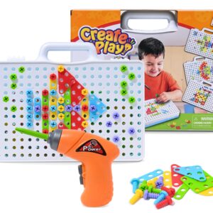 Drill & Play Building Toy Set Creative Educational with Real Toy Drill - STEM Construction Game Mosaic Design Building Toys Tool Kit for Kids and Toddlers