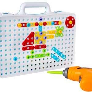 Drill & Play Building Toy Set Creative Educational with Real Toy Drill - STEM Construction Game Mosaic Design Building Toys Tool Kit for Kids and Toddlers