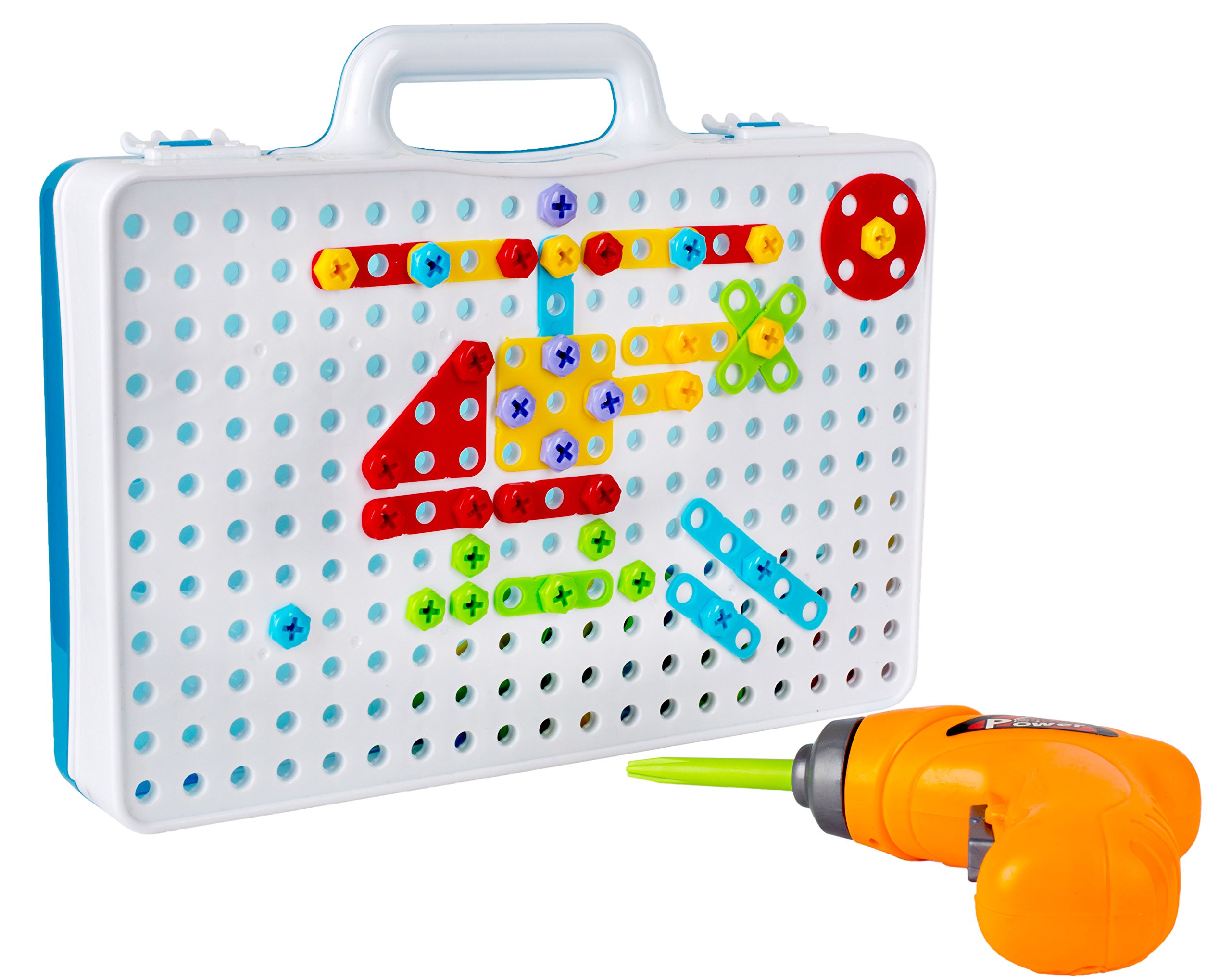 Drill & Play Building Toy Set Creative Educational with Real Toy Drill - STEM Construction Game Mosaic Design Building Toys Tool Kit for Kids and Toddlers