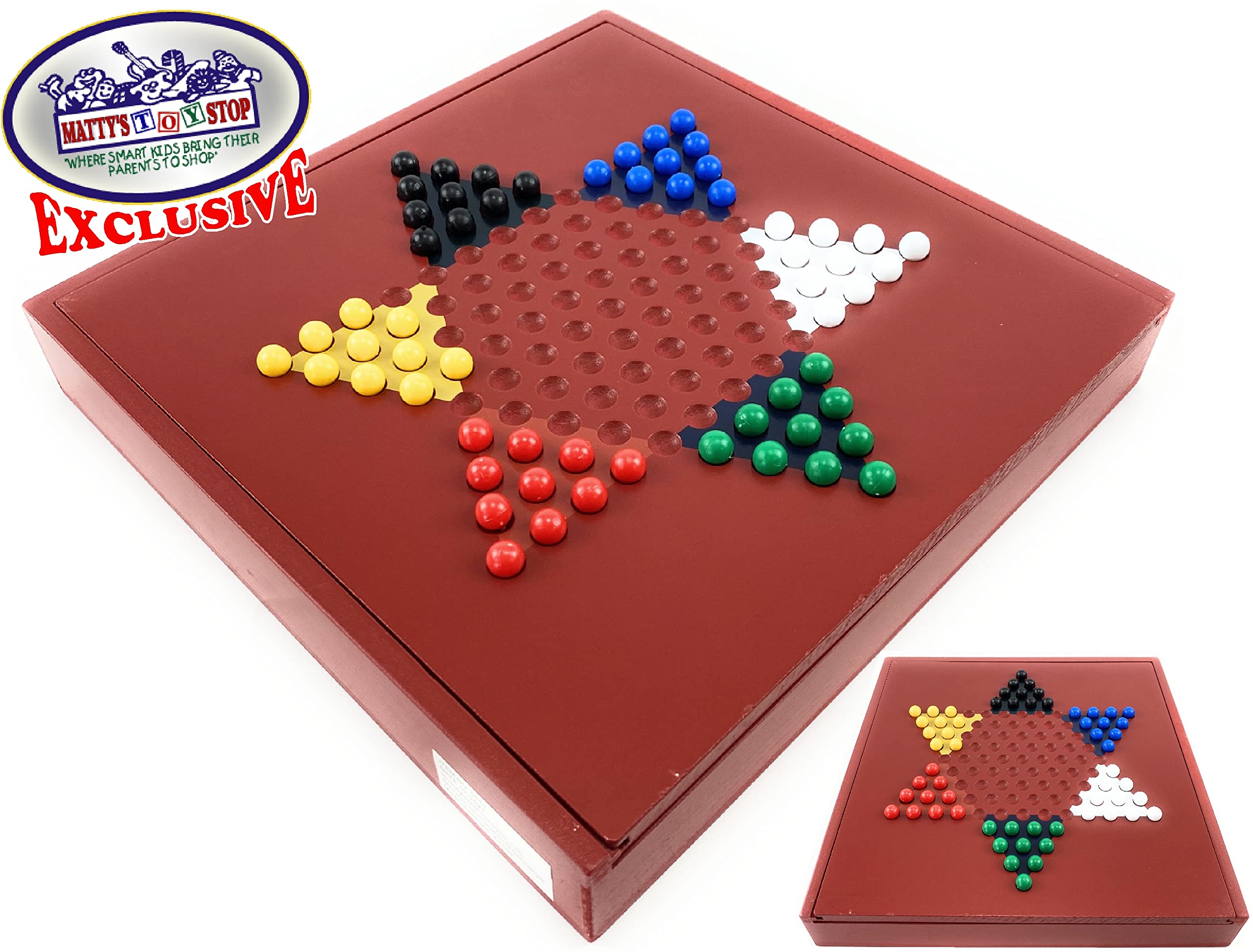 Matty's Toy Stop Exclusive Deluxe 10-in-1 Chess, Checkers, Tic Tac Toe, Backgammon, Mill, Roll Em, Insanity, Chinese Checkers, Mancala & Pick-Up Sticks Wooden Cabinet Game Set