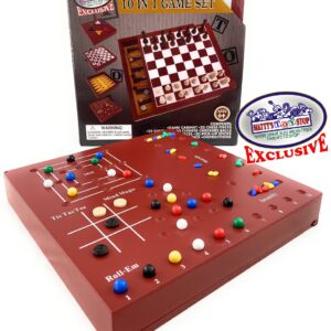 Matty's Toy Stop Exclusive Deluxe 10-in-1 Chess, Checkers, Tic Tac Toe, Backgammon, Mill, Roll Em, Insanity, Chinese Checkers, Mancala & Pick-Up Sticks Wooden Cabinet Game Set