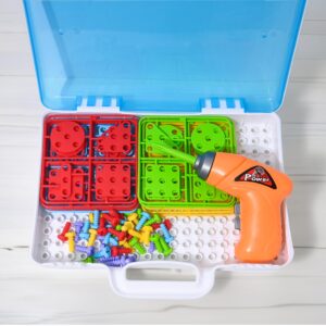 Drill & Play Building Toy Set Creative Educational with Real Toy Drill - STEM Construction Game Mosaic Design Building Toys Tool Kit for Kids and Toddlers