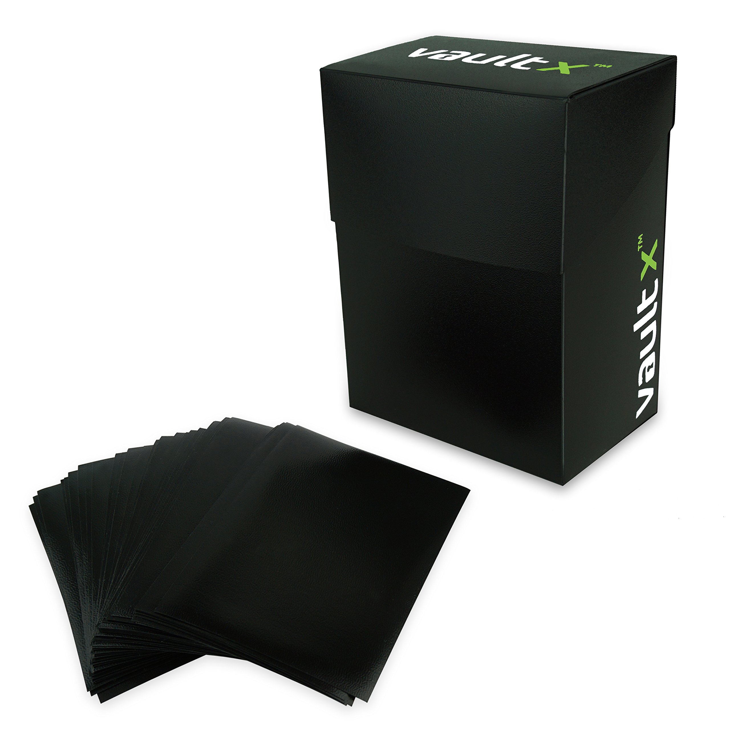 Vault X Deck Box and 100 Black Card Sleeves - Medium Size for 70-80 Sleeved Cards - PVC Free Card Holder for TCG (Medium + 100)