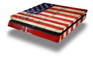 vinyl decal skin wrap compatible with sony playstation 4 slim console painted faded and cracked usa american flag (ps4 not included)