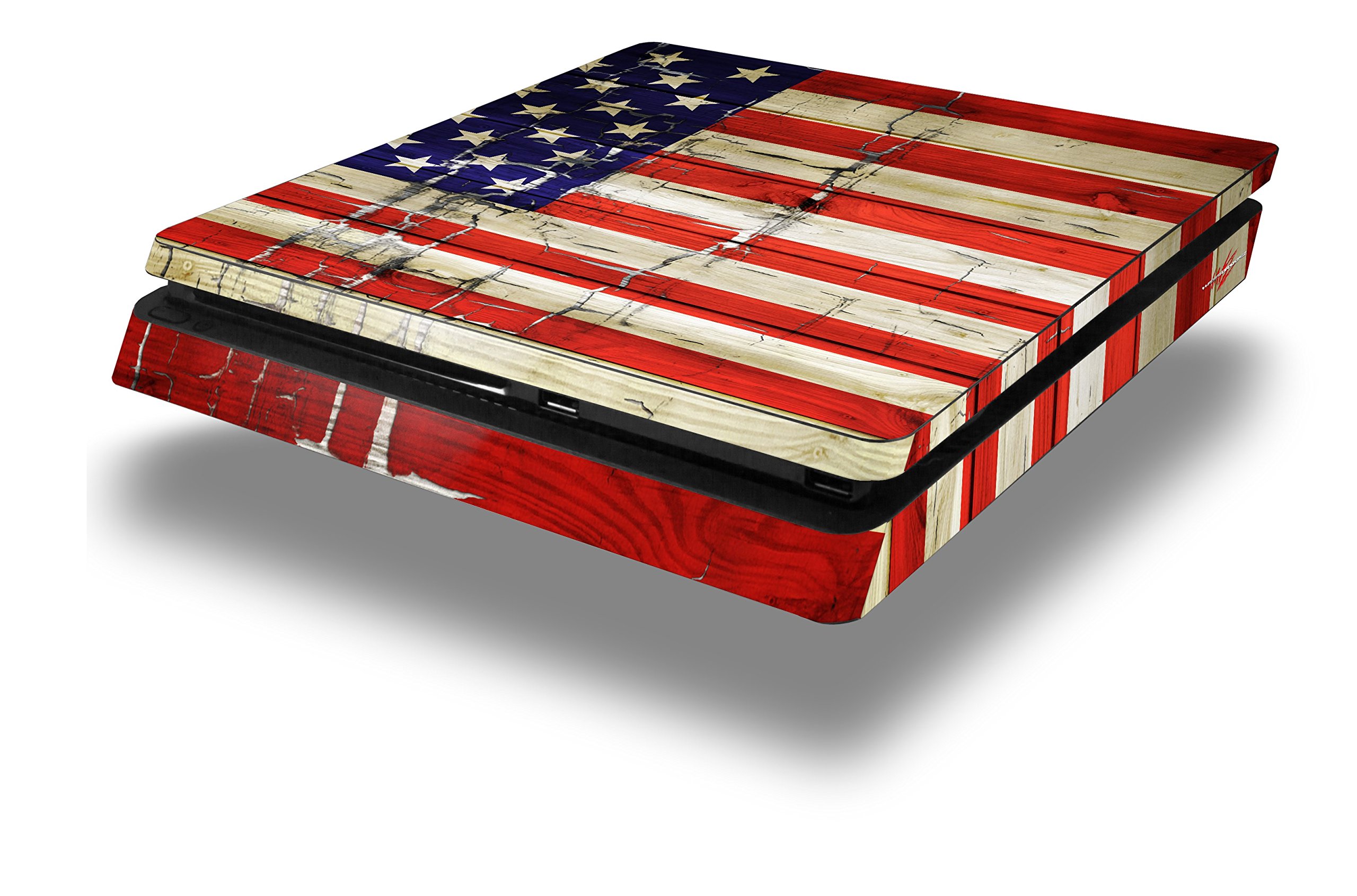 Vinyl Decal Skin Wrap compatible with Sony PlayStation 4 Slim Console Painted Faded and Cracked USA American Flag (PS4 NOT INCLUDED)