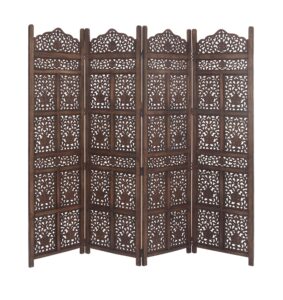 deco 79 wood floral handmade partition room divider screen, large size, brown