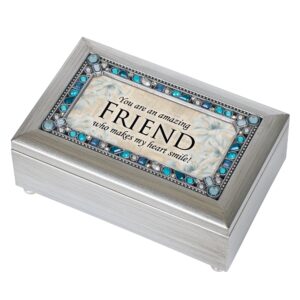 Cottage Garden Amazing Friend Makes Heart Smile Blue Jeweled Silver Tone Petite Music Box Plays Edelweiss