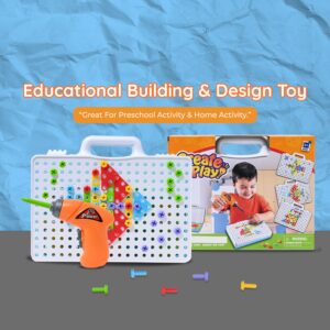 Drill & Play Building Toy Set Creative Educational with Real Toy Drill - STEM Construction Game Mosaic Design Building Toys Tool Kit for Kids and Toddlers