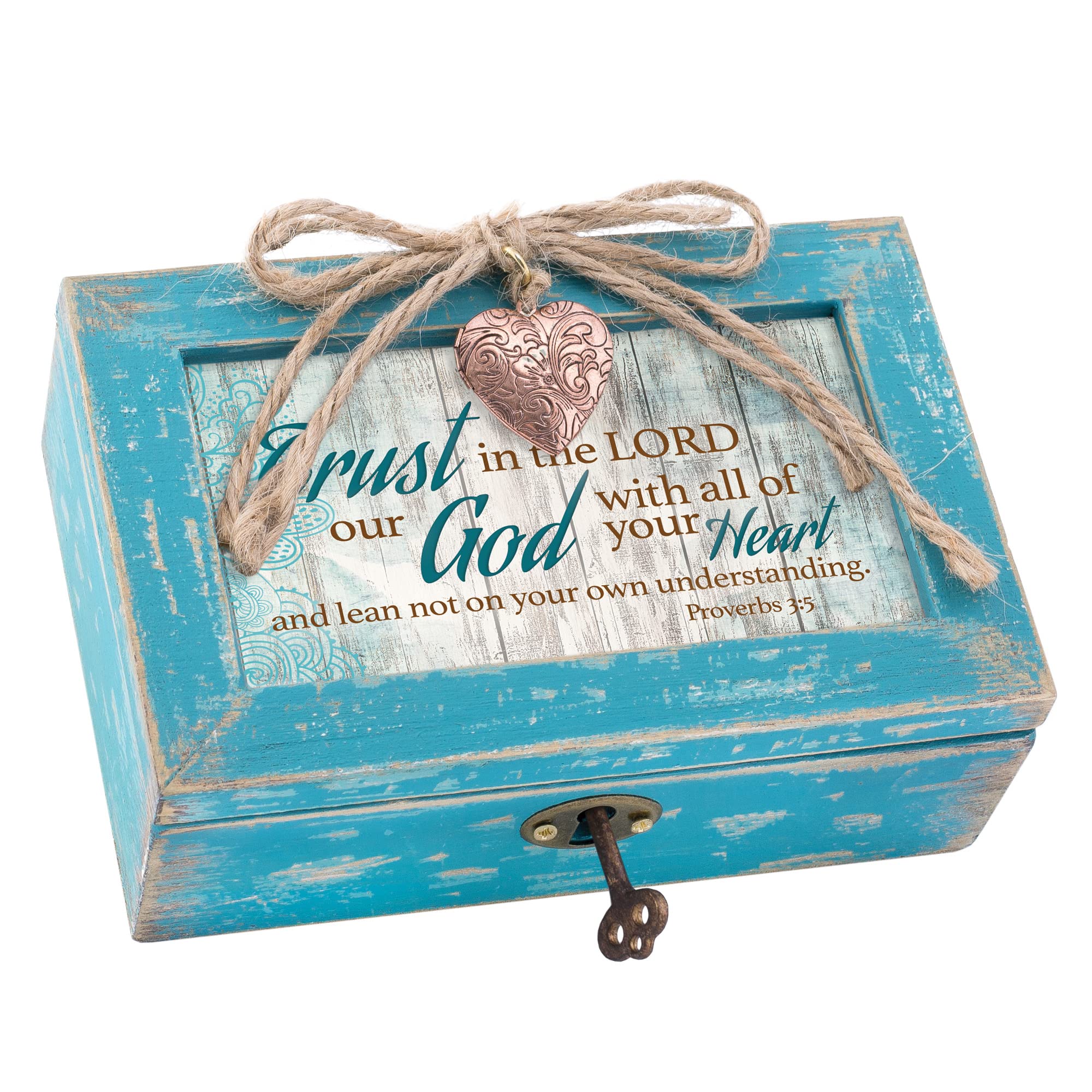 Cottage Garden Trust in Lord with All Heart Petite Locket Distressed Teal Music Box Plays How Great Thou Art