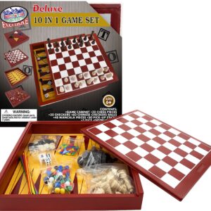 Matty's Toy Stop Exclusive Deluxe 10-in-1 Chess, Checkers, Tic Tac Toe, Backgammon, Mill, Roll Em, Insanity, Chinese Checkers, Mancala & Pick-Up Sticks Wooden Cabinet Game Set