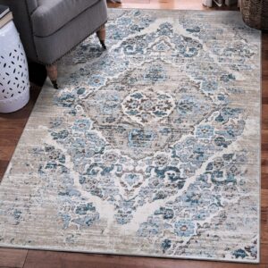 luxe weavers distressed cream 6x9 area rug, modern, stain resistant carpet, indoor oriental rug